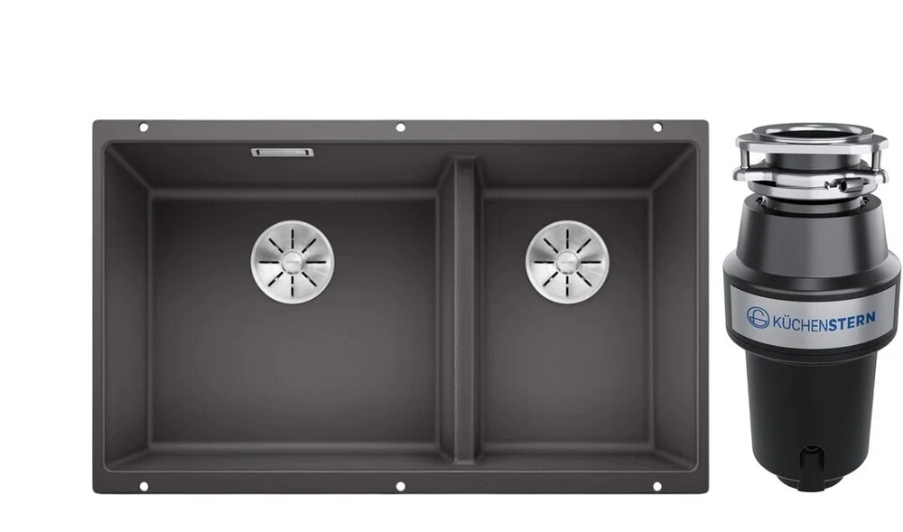 Комплект Мойка Blanco Subline 430/270-U 75x46, темная скала, искусственный гранит / Измельчитель KUCHENSTERN Muhle 351MU35 механический, нержавеющая сталь