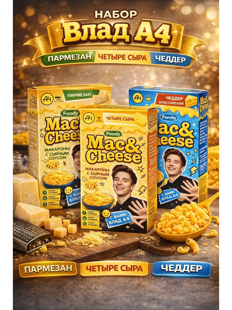 Набор 3 вкуса макарон Влад А4 Mac&Cheese по 143 гр