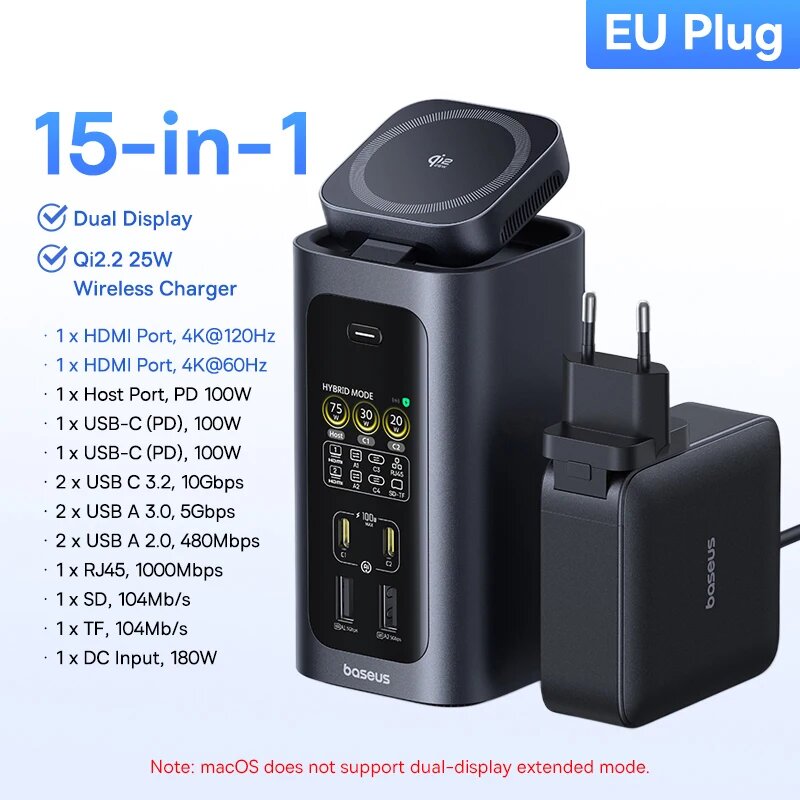 Baseus 15-в-1 USB-C хаб с EU Plug