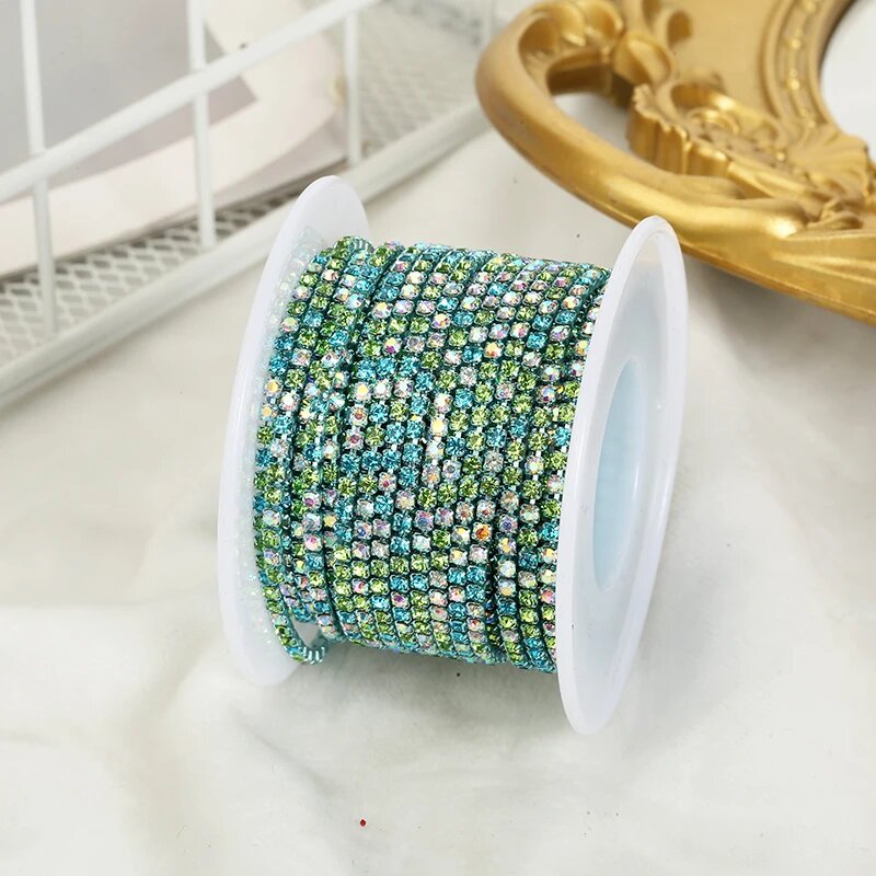 PEESOM хрустальная стразовая цепочка 2 мм, разноцветная SS6-5yards by pack, Peridot Series