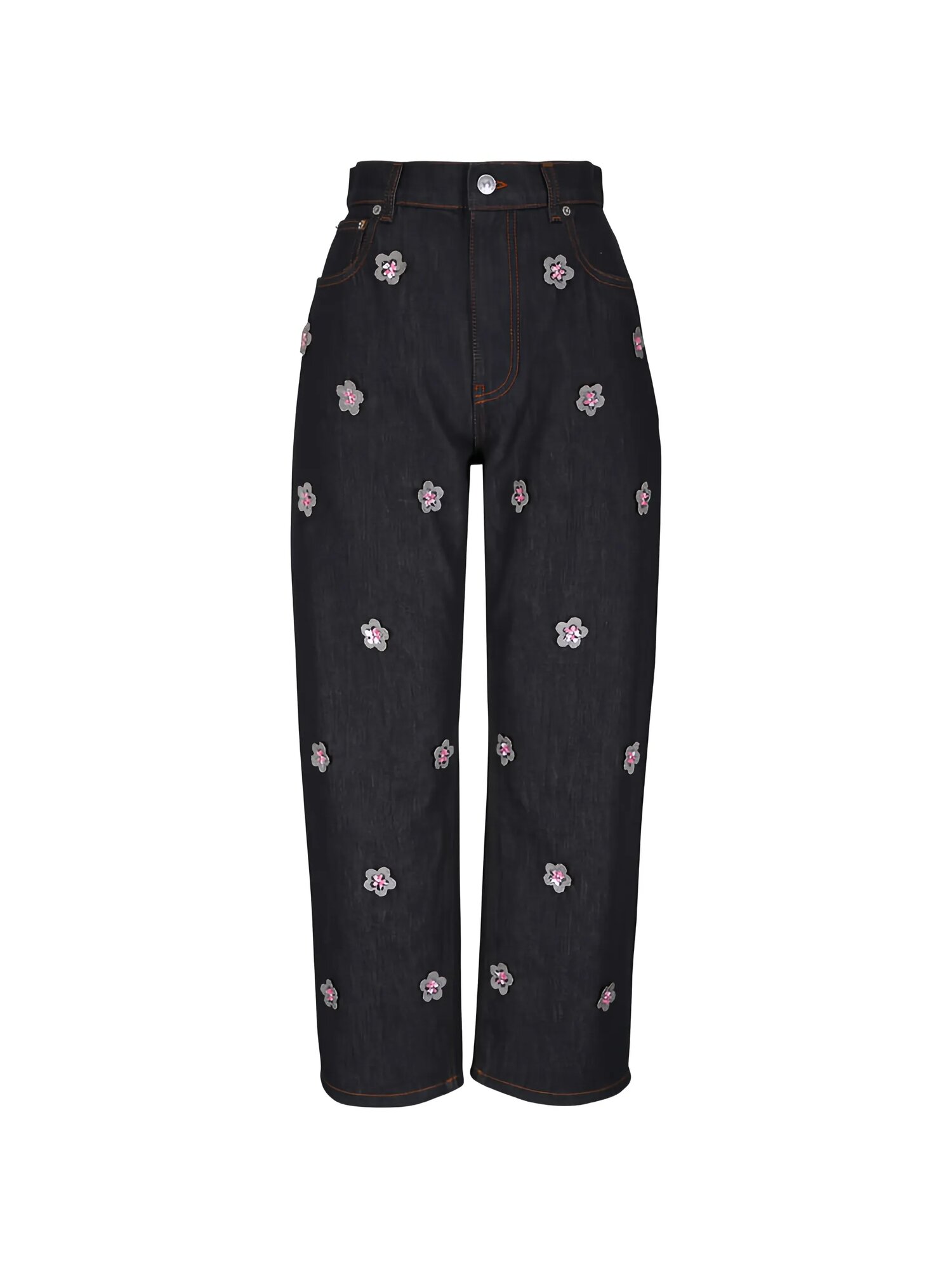Джинсы Flower-embellished straight-leg jeans 