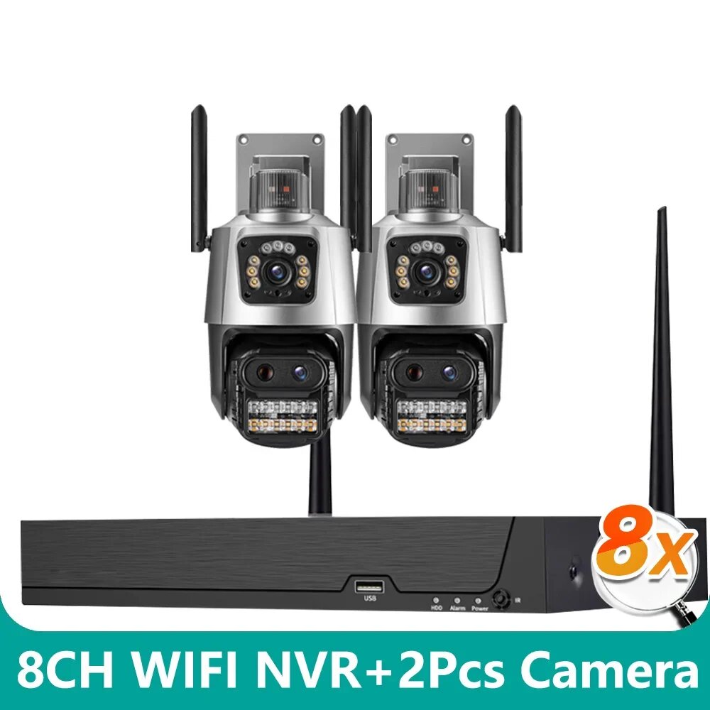 Набор беспроводных IP-камер 9MP HD с 8-кратным зумом, двойными объективами, охраной, PTZ, WIFI-камерой, 8-канальным NVR 5MP, набором видеонаблюдения ICSEE 4CH