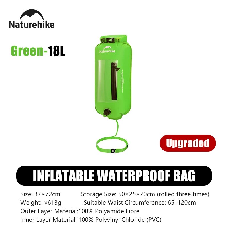 Гермомешок Naturehike 18/25 л для водных видов спорта 18L Green-Upgraded