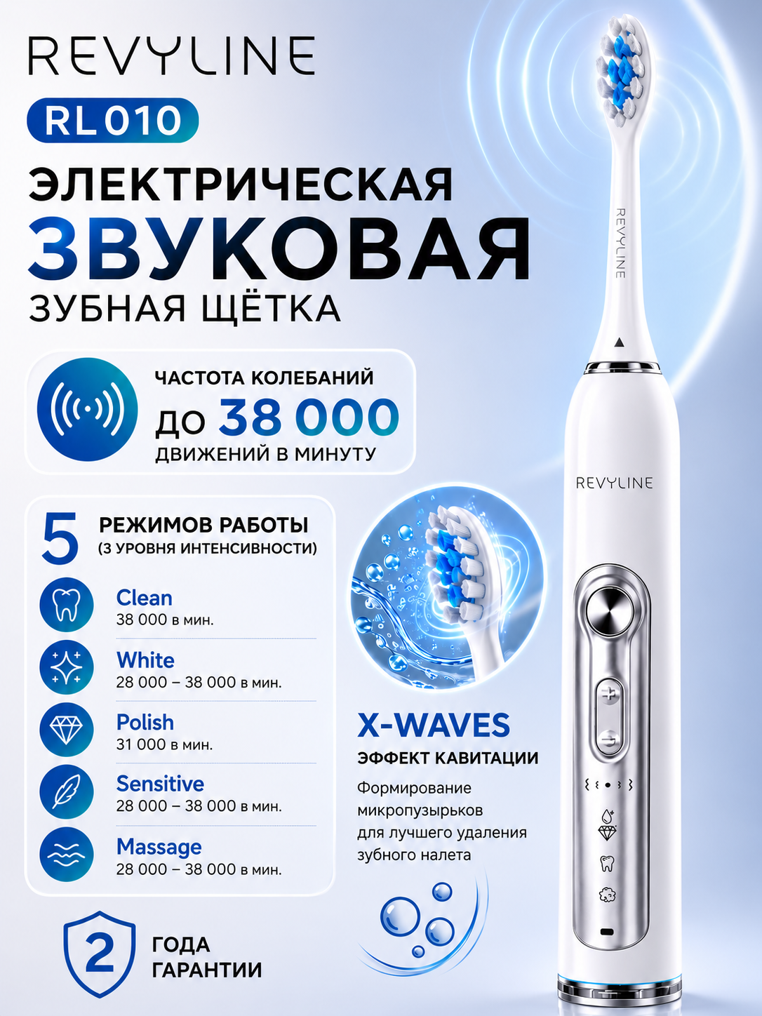 Звуковая зубная щётка Revyline RL 010 White белый