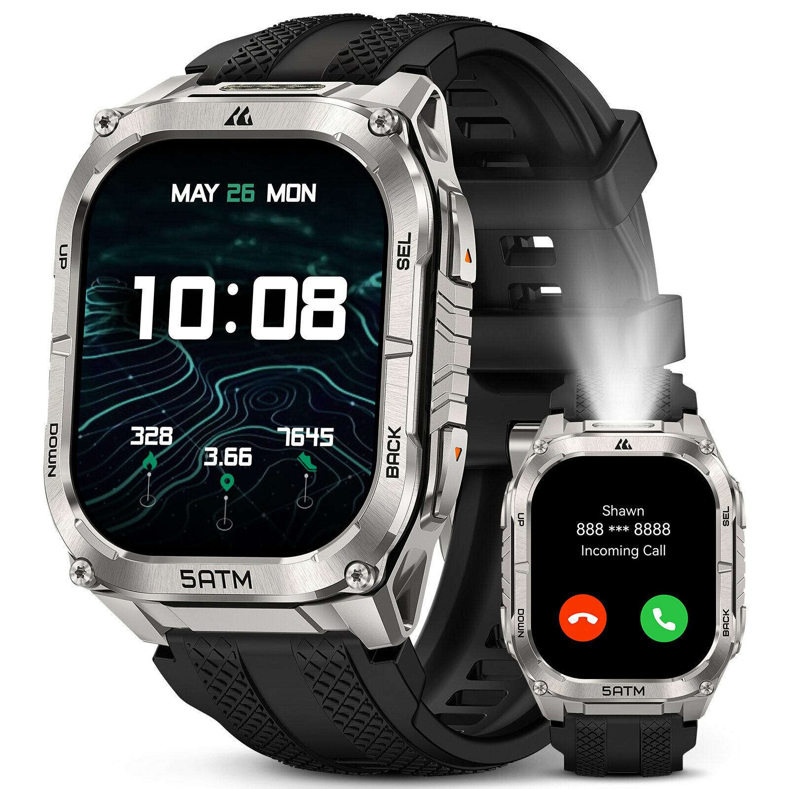 KOSPET TANK M4C Умные часы армейская прочность 5ATM/IP69K двухдиапазонный GPS 170+ режимов спорта аккумулятор 500 мА·ч мониторинг здоровья Bluetooth звонки рация фонарик(силикон)