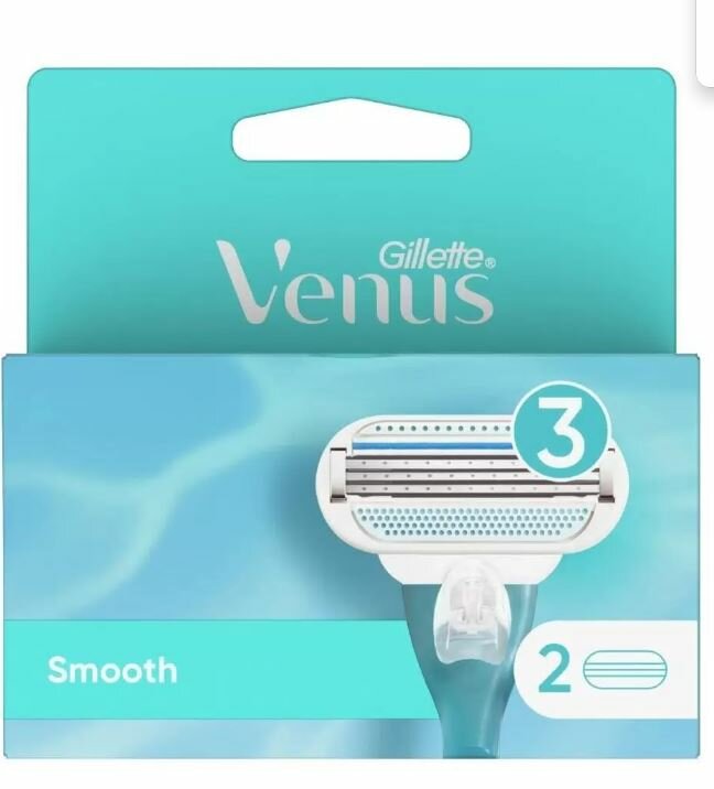 Сменные лезвия Venus Smooth, для женщин, с 3 лезвиями, закругленная головка, 2шт