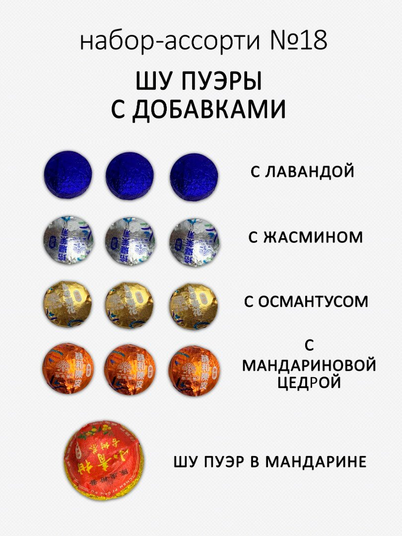 Чайный набор пуэров ассорти №18 - 5 видов пуэра, 90 г