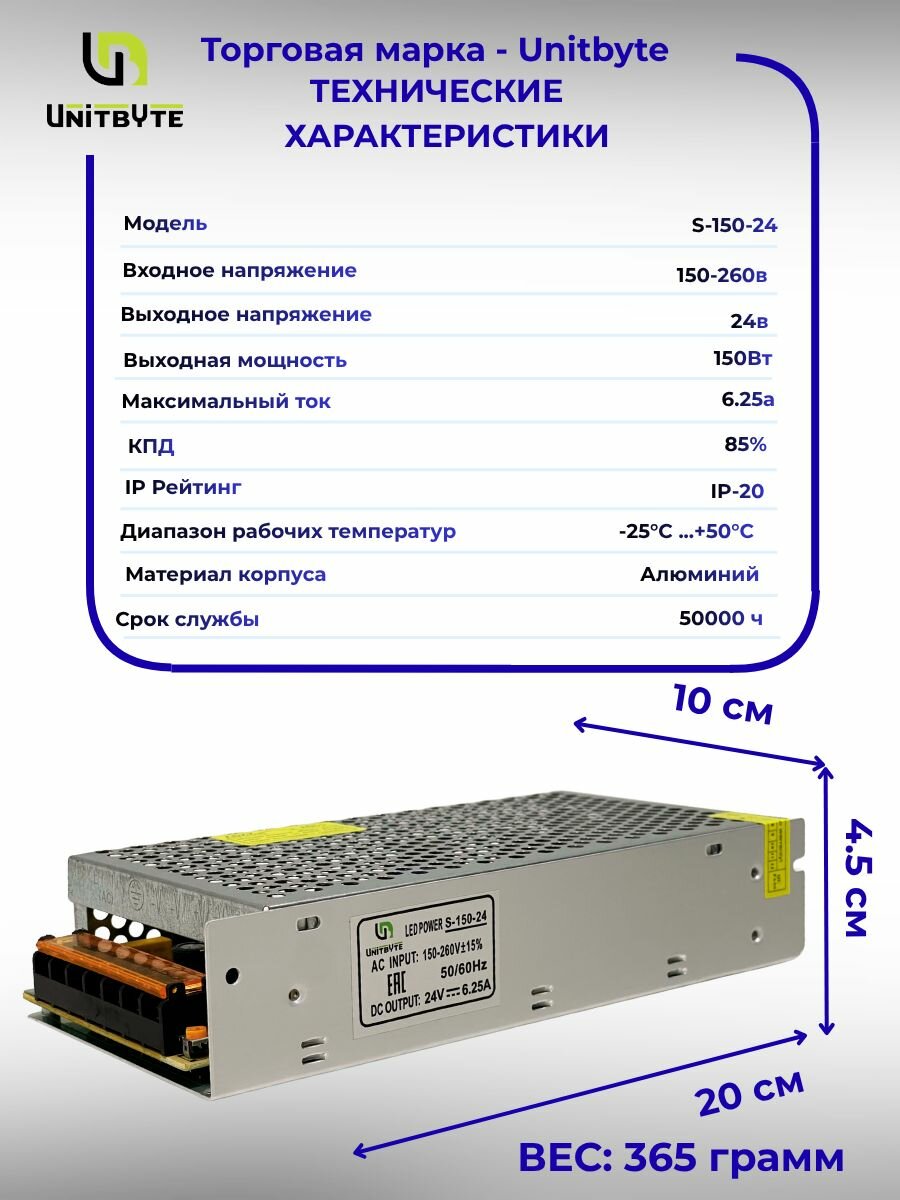 Блок питания S/24V/150W/6.2A/IP20 — фото 1
