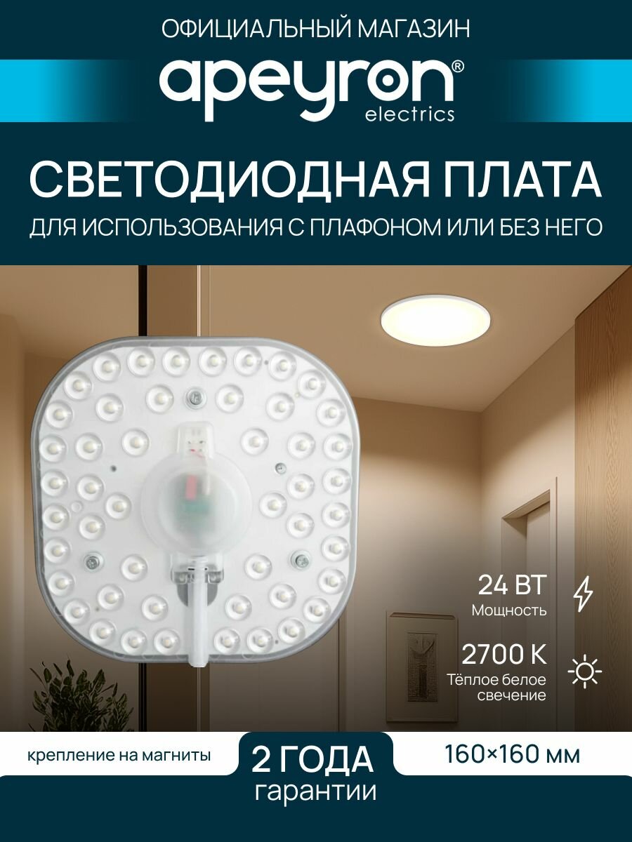 Светодиодный модульсо встроенным драйвером 24Вт, 2700К, IP20, 160х160мм