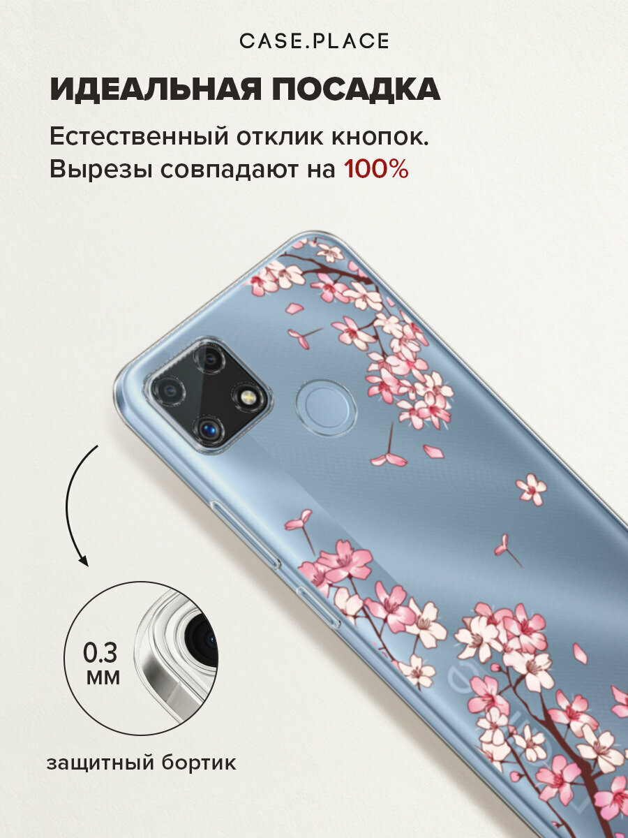 Чехол на Realme C25/C25s / Реалми С25/C25s с принтом "Ветви сакуры 1", прозрачный — фото 1