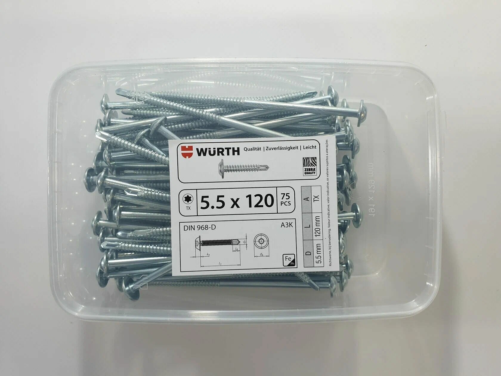 Саморез по металлу DIN 968-D 5.5x120 (75 pcs) WURTH, Германия