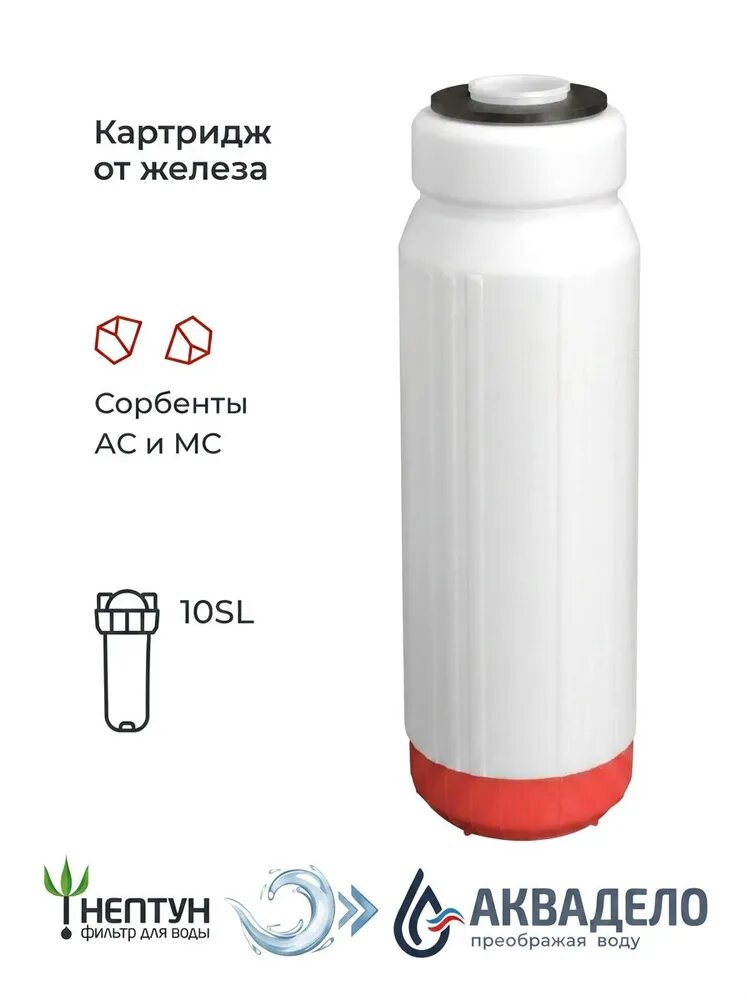 Картридж обезжелезивающий засыпной Нептун (Аквадело) SFC-10SL, фильтр для удаления железа из воды, с сорбентами АС МС