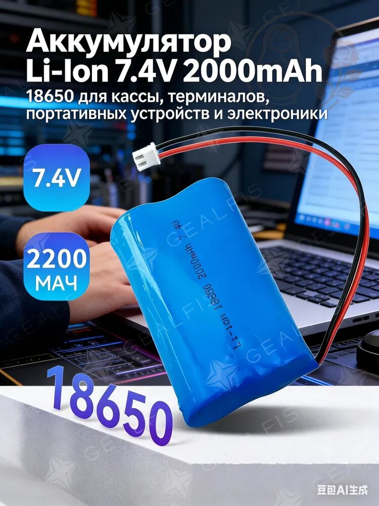 Надежный аккумулятор Li-ion 7.4V 2200mAh (сборка 18650), количество 1 шт, габариты 6.7х3.7х1.9 см, универсальный источник питания с защитной платой BMS и кабелем