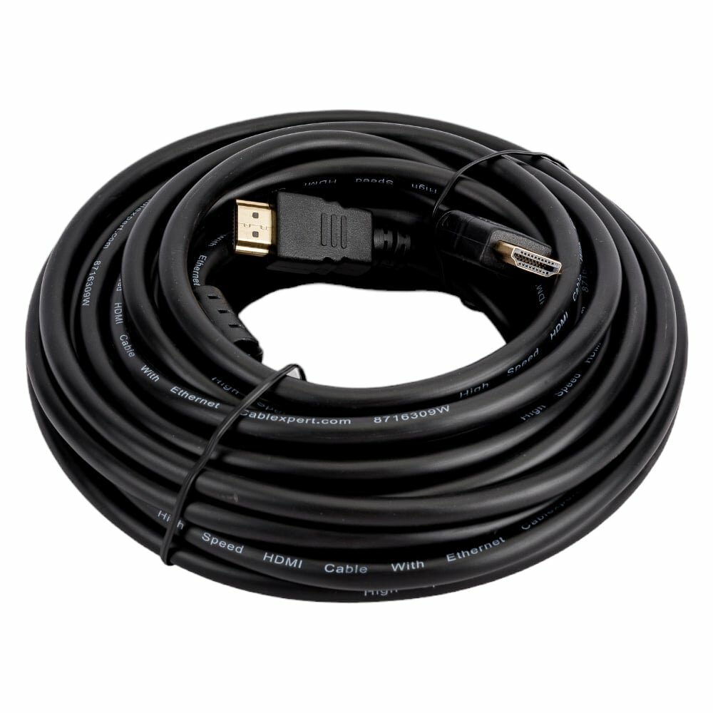 Кабель HDMI Cablexpert 19M/19M, v2.0, медь, позол. контакты, экран, 2 фер. кольца, 10м, черный, пакет, HDMI CCF2-HDMI4-10M — фото 1