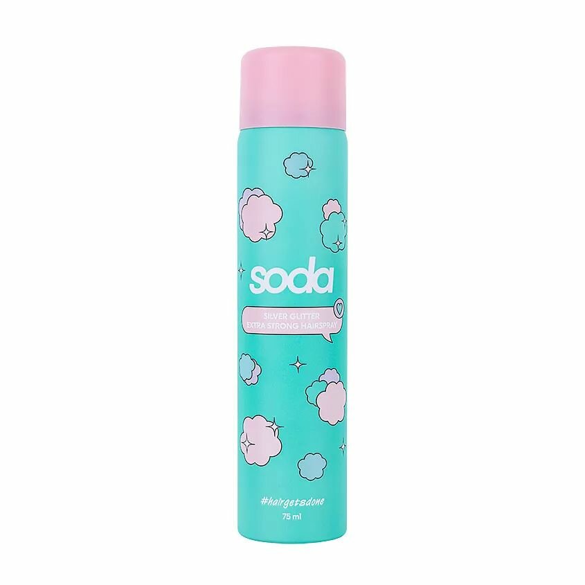 SODA Лак для волос с серебристыми блестками Silver Glitter Extra Strong Hairspray #hairgetsdone