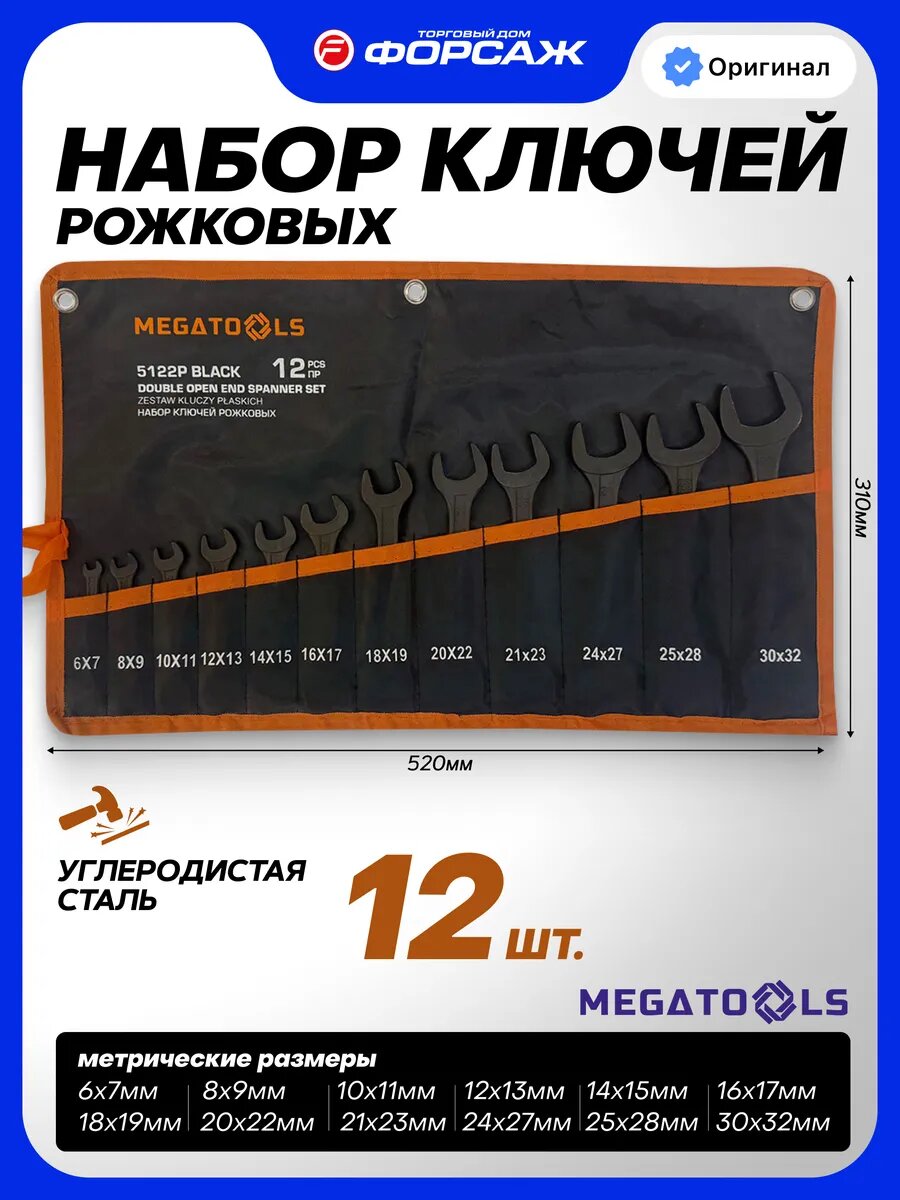 Набор ключей рожковых 12 предметов на полотне