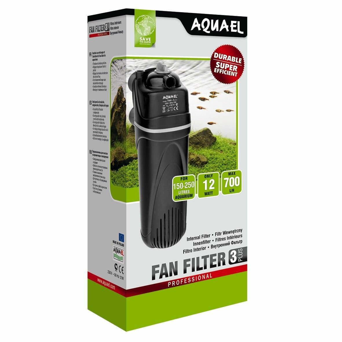 Фильтр для аквариума внутренний AQUAEL FAN FILTER 3 plus (150 - 250 л, 700 л/ч, 12 Вт)