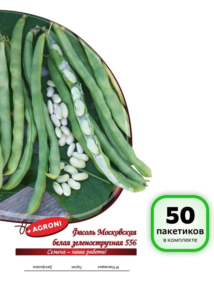 (50 шт.) - Семена Фасоль Московская белая, №556 (5 г.)