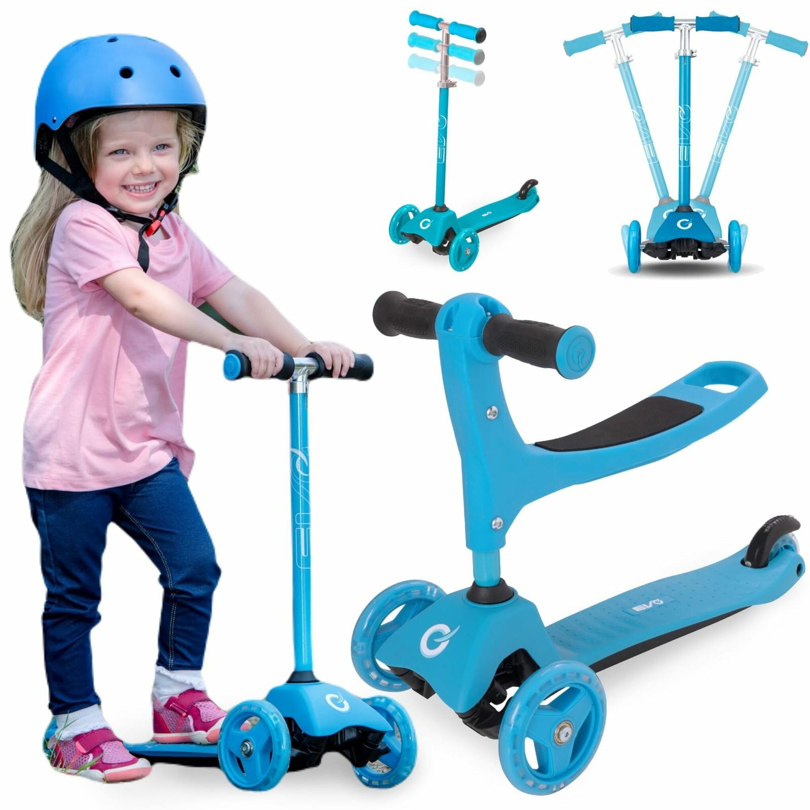 DECATHLON Самокат Decathlon EVO Cruiser, светло-синий, регулируемый, 2в1