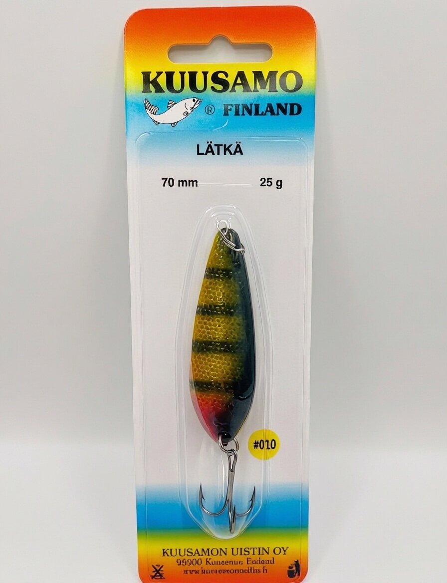 Блесна колебалка Kuusamo Latka 70мм, 25г: колеблющаяся блесна на хищника