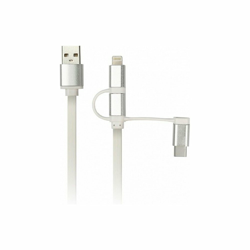 Дата-кабель SMARTBUY USB - 3 в 1 Micro+Type-C+8 pin, длина 1 м, белый iK-312 white