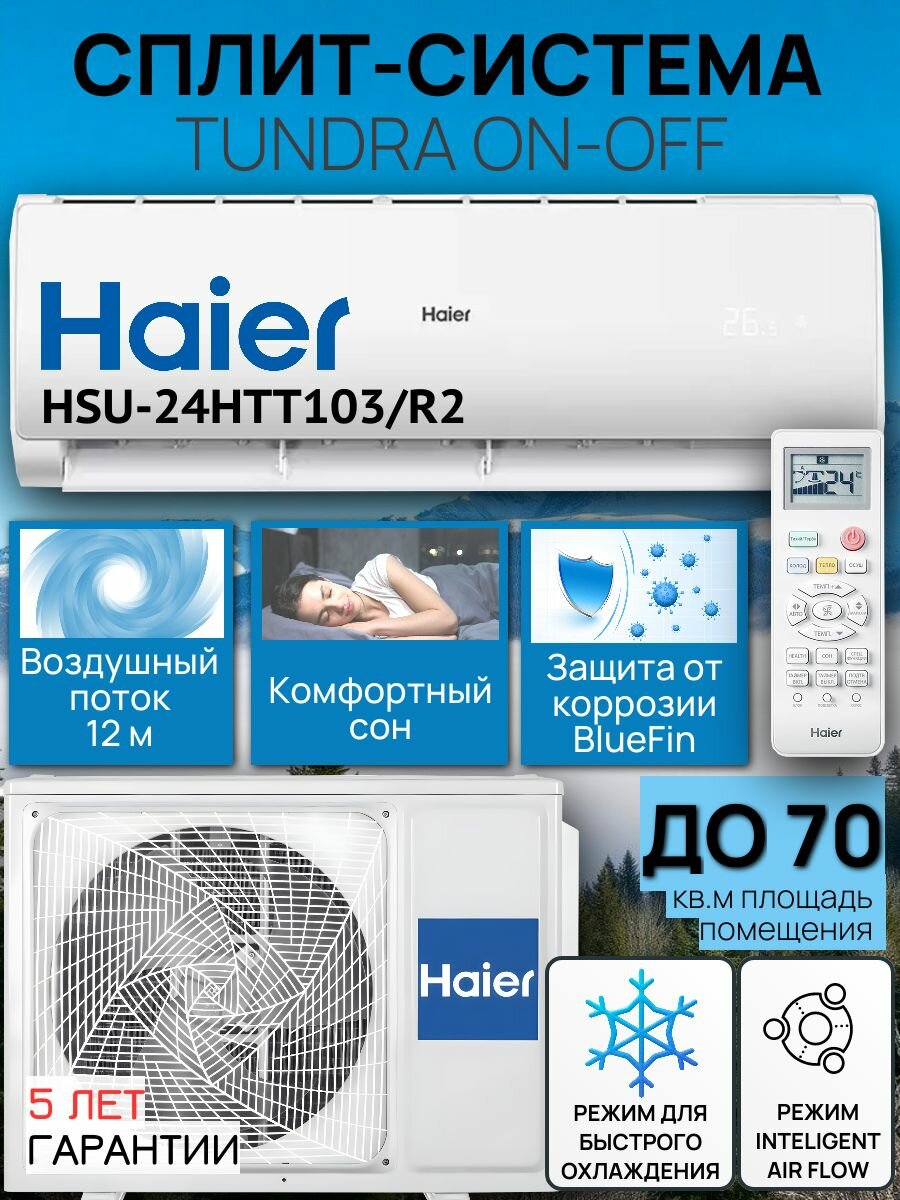 Сплит-система Haier Tundra On-Off HSU-24HTT103/R2 (внутр. блок AAA543E00RU + нар. блок AAAAP8E00RU)