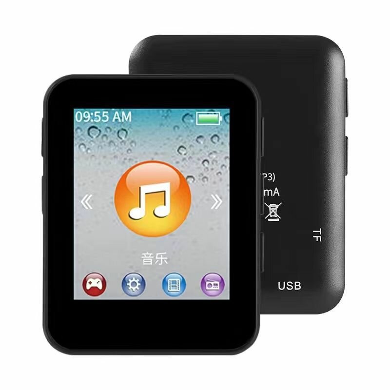 MP4-плеер с 2,0-дюймовой кнопочной панелью, без Bluetooth, большой аккумулятор, 128 ГБ памяти, черный цвет, с защитным