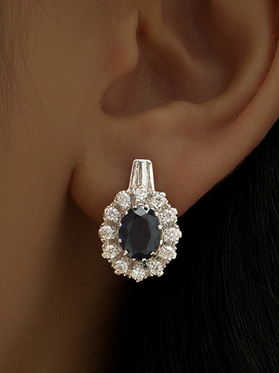 Серьги, серебро, 925 проба, родирование, сапфир синтетический, фианит