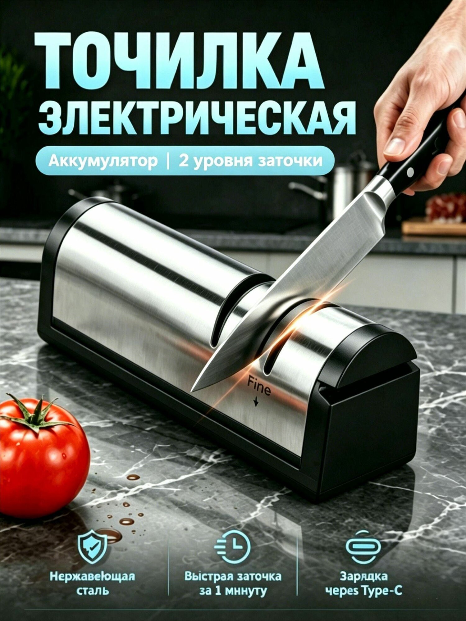 Точилка для ножей электрическая, Алмазная точилка для стальных и керамических ножей электрическая профессиональная
