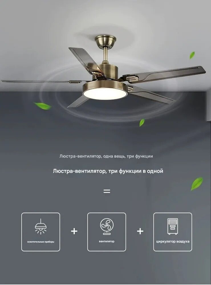 Люстра-вентилятор с LED подсветкой, 200 Вт, диаметр 1070 мм, ретро стиль, белый
