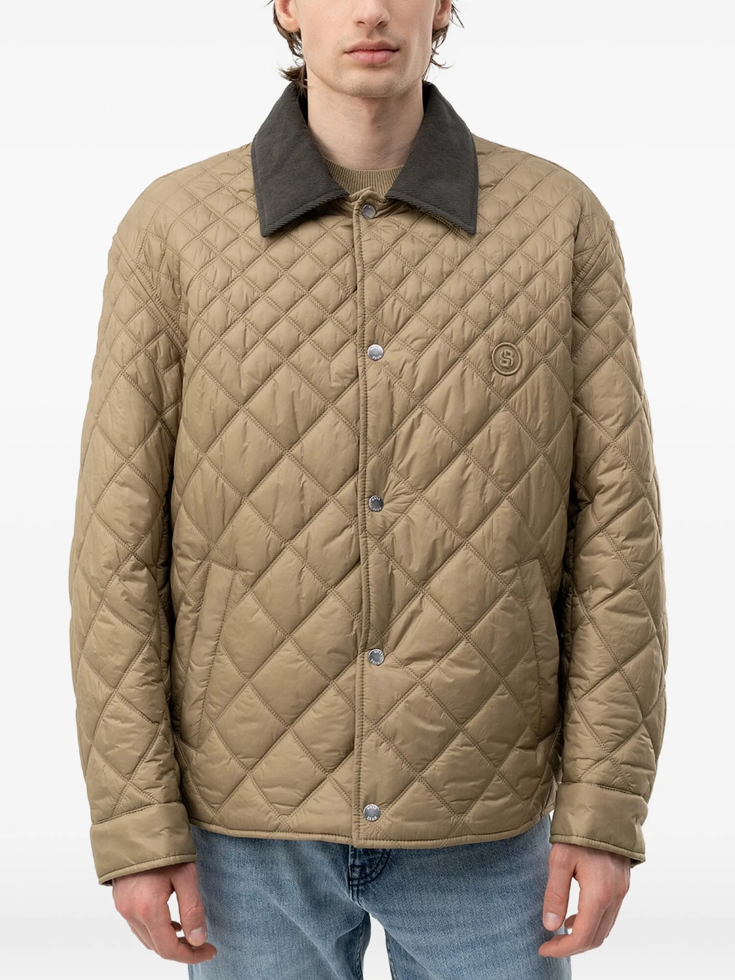 Куртка BOSS Quilted-finish logo-patch jacket, размер 48, разноцветный — фото 1