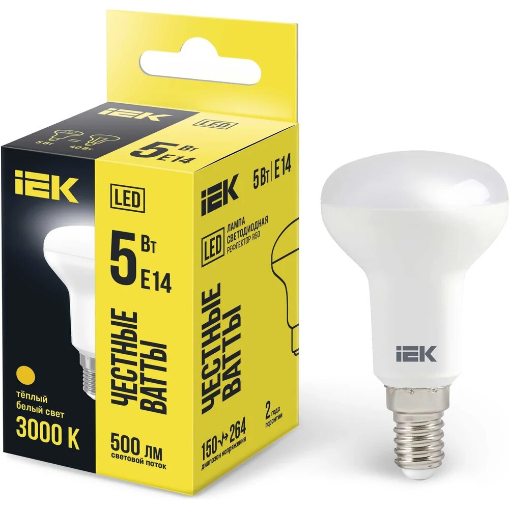 Светодиодная лампа IEK ECO R50 рефлектор 5Вт 230В 3000К E14 LLE-R50-5-230-30-E14