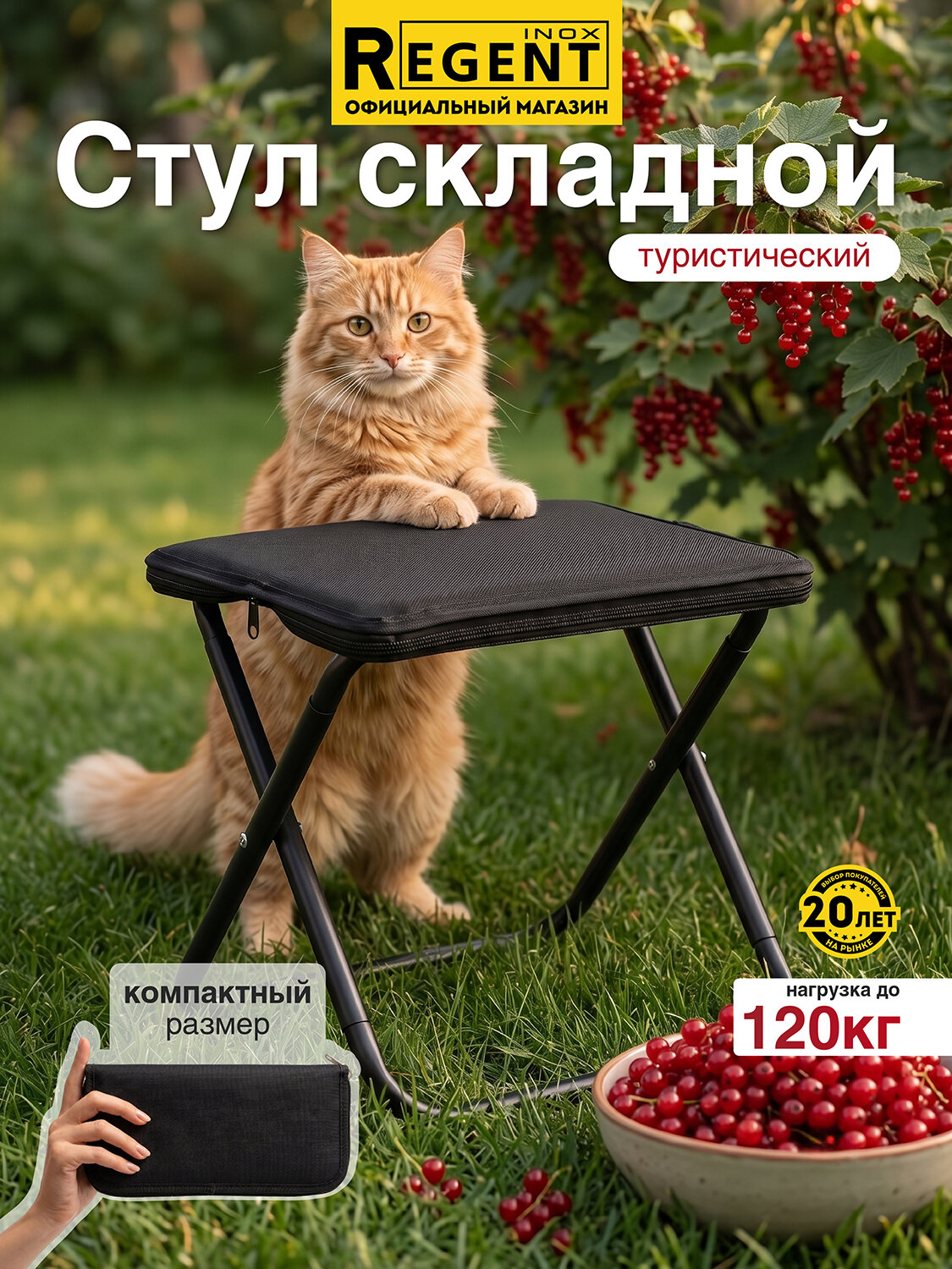 Стул складной туристический Regent Inox, 23 см, для рыбалки, туризма и отдыха