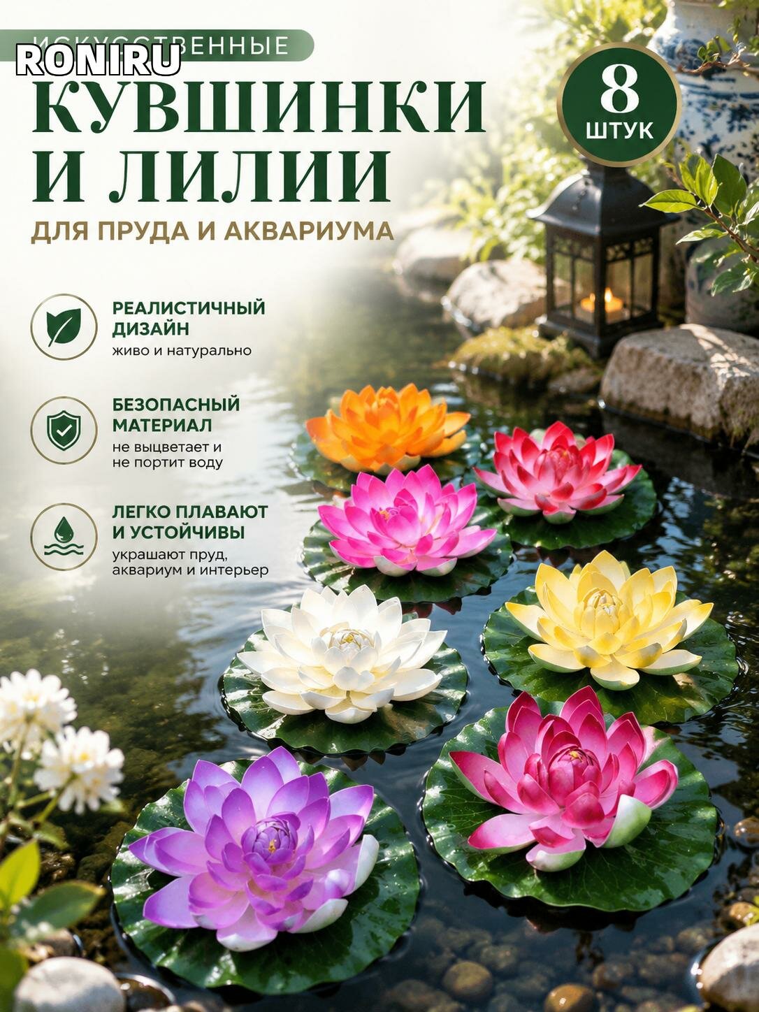 Искусственные кувшинки и лилии для пруда и аквариума, 8 шт — плавающие реалистичные украшения для дома и сада