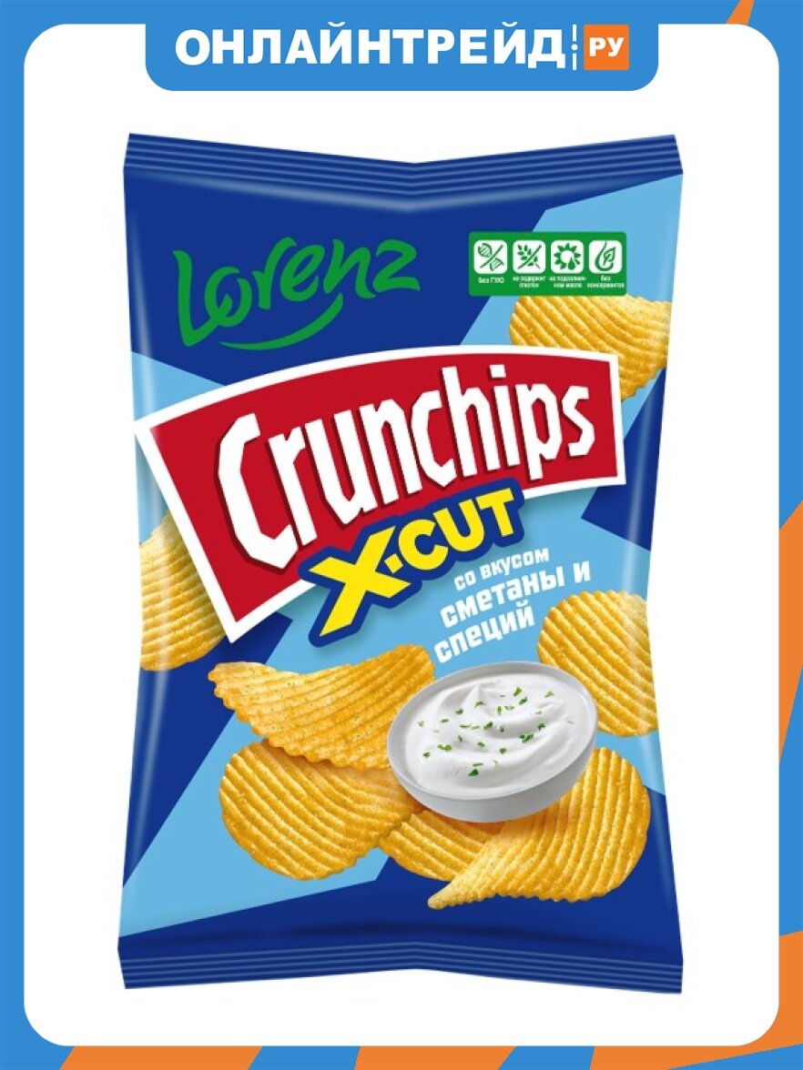 Картофельные чипсы Lorenz Crunchips. X-Cut со вкусом сметаны и специй 130 г