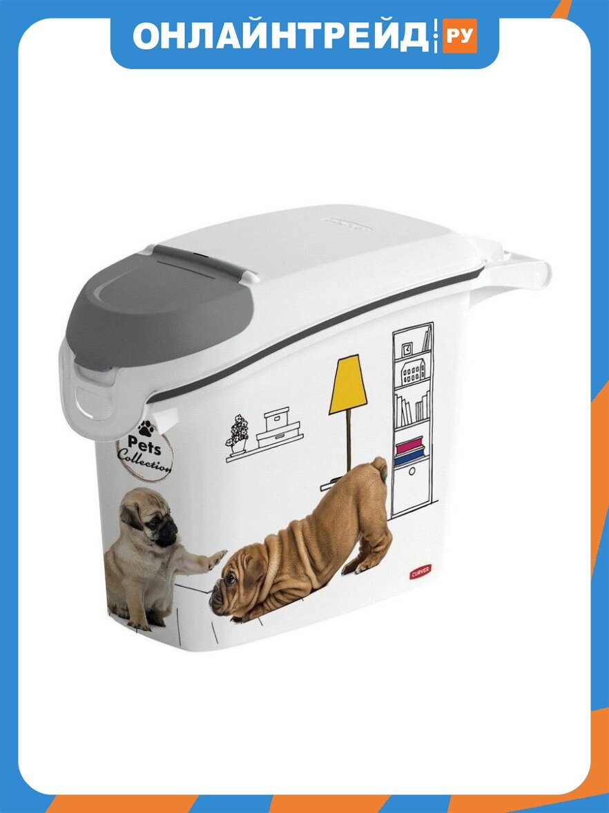 Контейнер для корма Curver Pets Friends 254864 герметичный с дозатором и ручкой, 15 литров