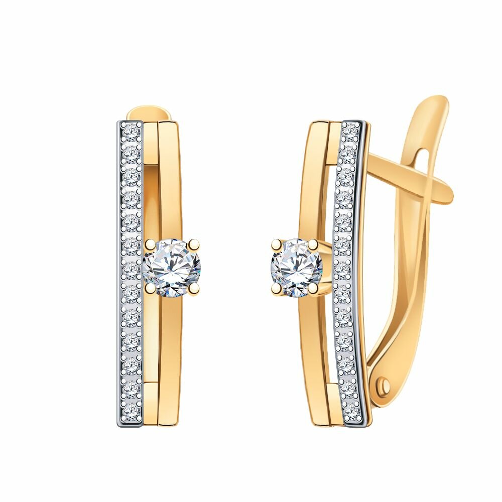 Серьги, золото, 585 проба, фианит