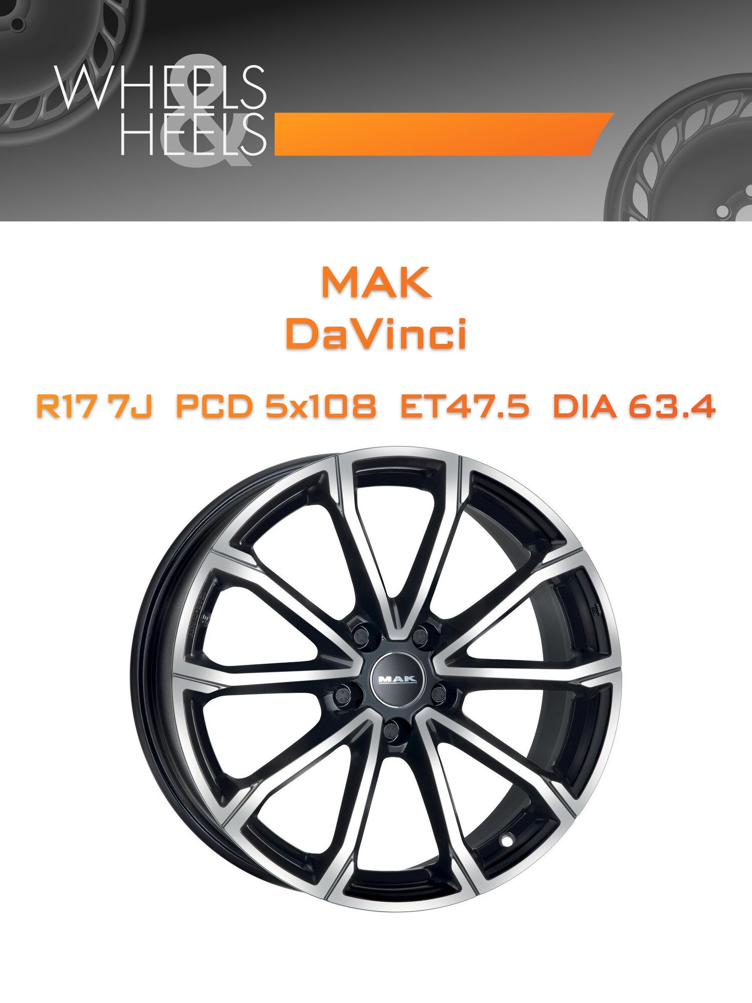 Диск автомобильный литой MAK DaVinci 17x7 5x108 et47.5 dia63.4 Чёрный глянцевый с полированной лицевой частью