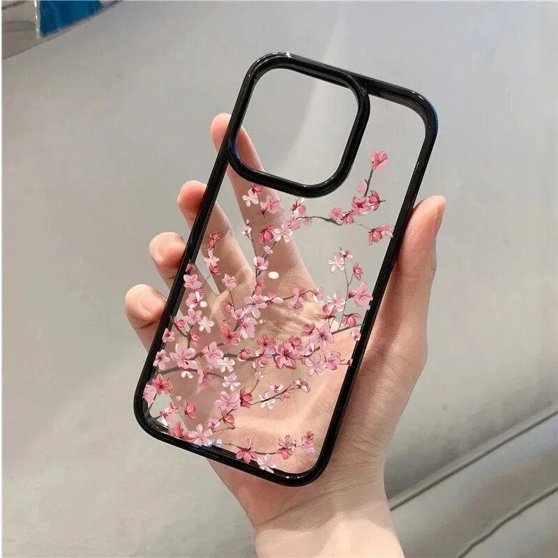 Прозрачный розовый чехол с цветами вишни для iPhone 17 Air 16 15 14 Plus 13 Style 1, For iPhone 12