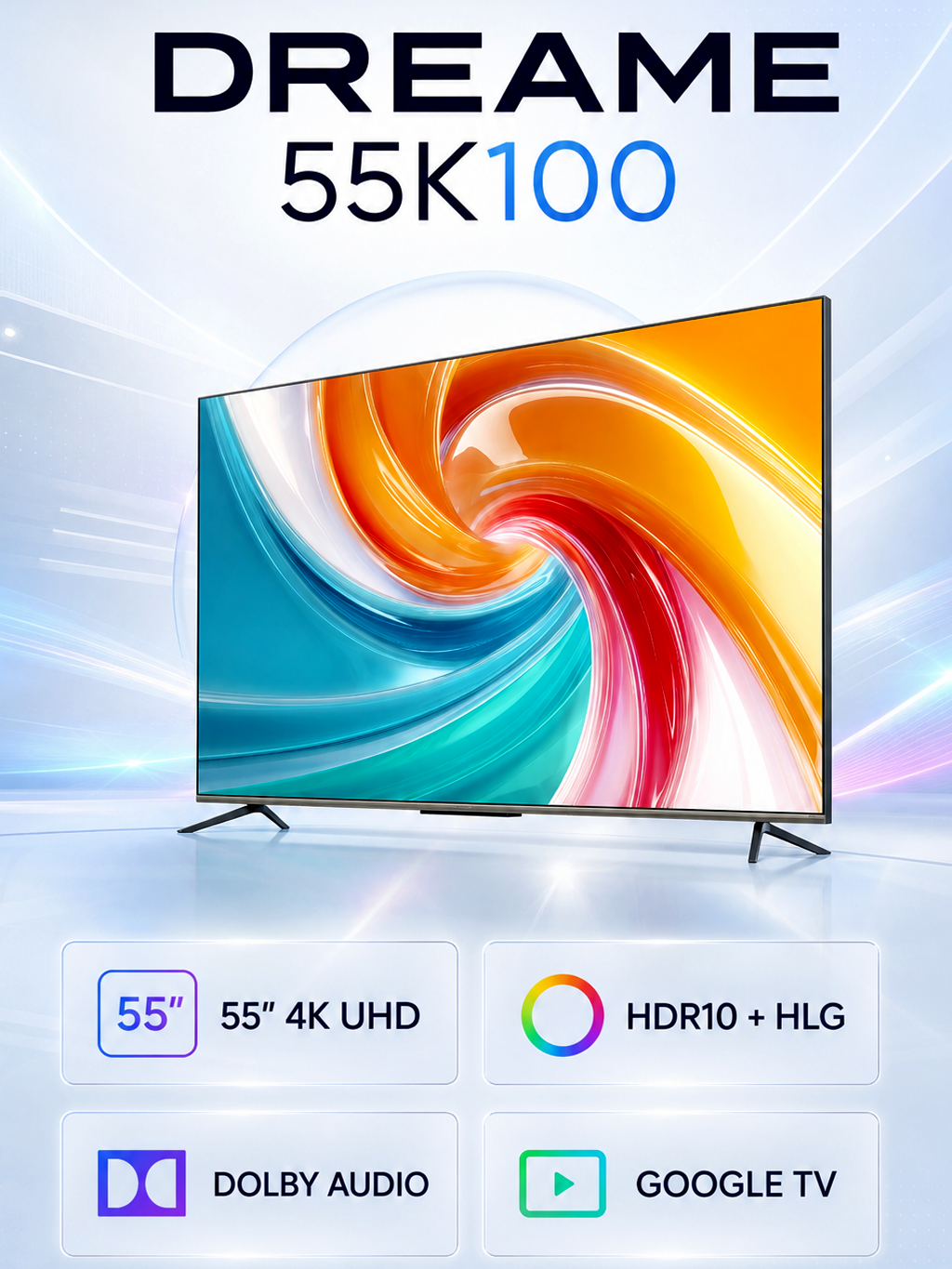 Телевизор Dreame диагональ 55" 55K100, разрешение, 4K, Smart TV, черный