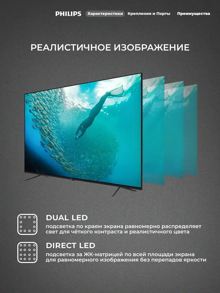 LED телевизор Philips 43PUD7029/71, диагональ 43", 4К UHD, черный — фото 1
