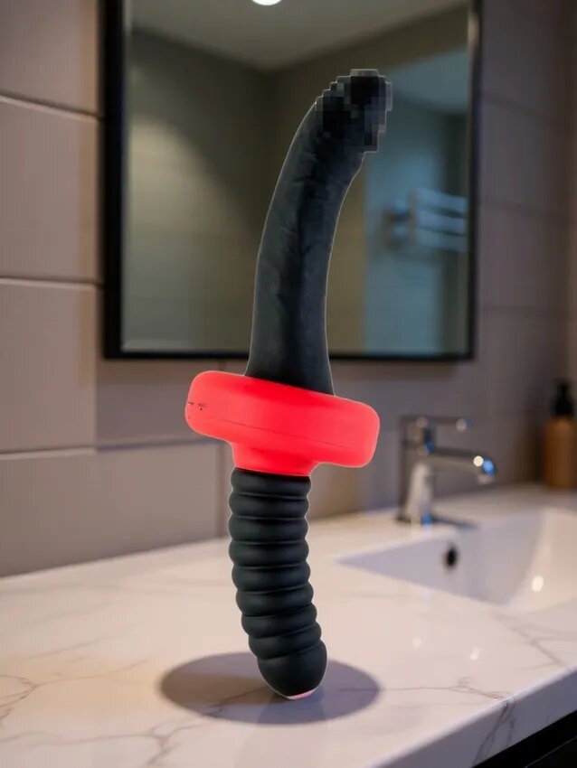 ToyFa Вибратор силиконовый Black&Red двусторонний гибкий, D: 2.8 см, черный
