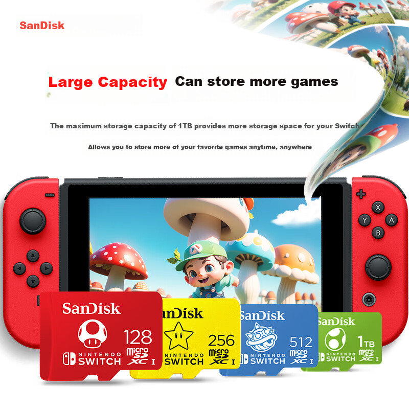 SanDisk 128 ГБ TF MicroSD карта U3 для 4K игр Скорость чтения 100 МБ/с Официальная редакция Mario Kart для Nintendo