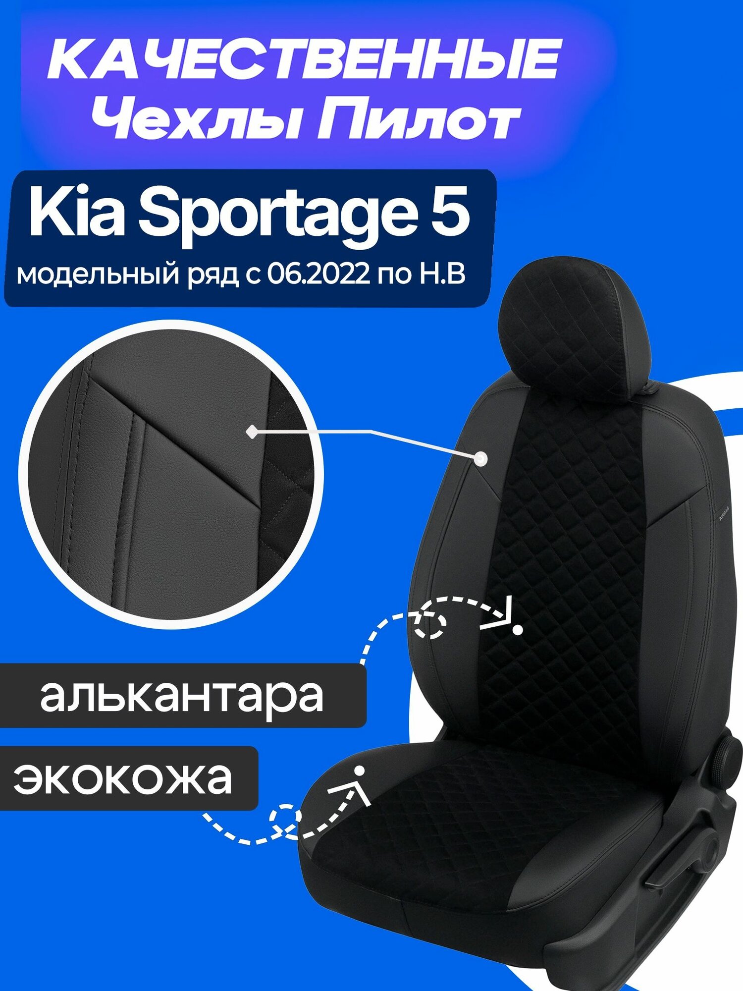 Чехлы на Киа Спортейдж 5 с 2022 года, Чехлы экокожа и алькантара на kia sportage 5 2022 2023 2024 2025 2026 2027 по настоящее время