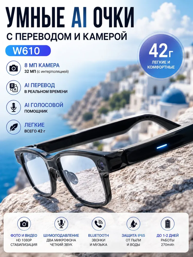 Умные очки Smart Glasses, с камерой, для смартфонов, Bluetooth, Wi-Fi