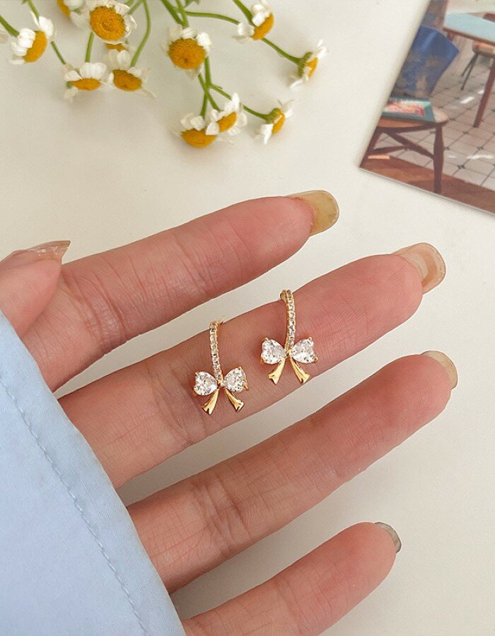 Серьги конго, циркон, размер 15 мм, золотистый — фото 1
