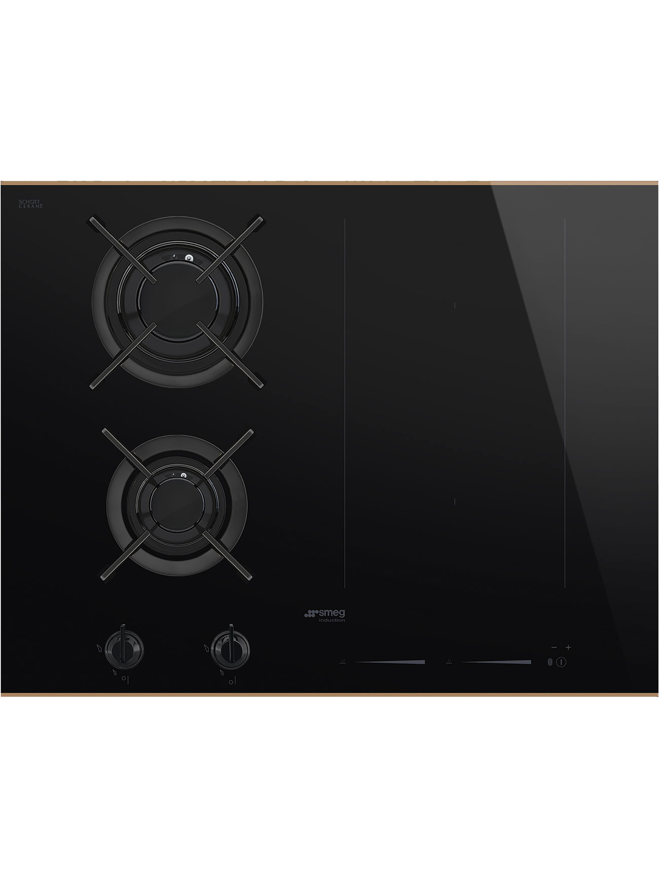 Встраиваемая комбинированная панель Smeg PM6643R, газ/индукция, независимая, 4 конфорки, зона расширения, 9 уровней