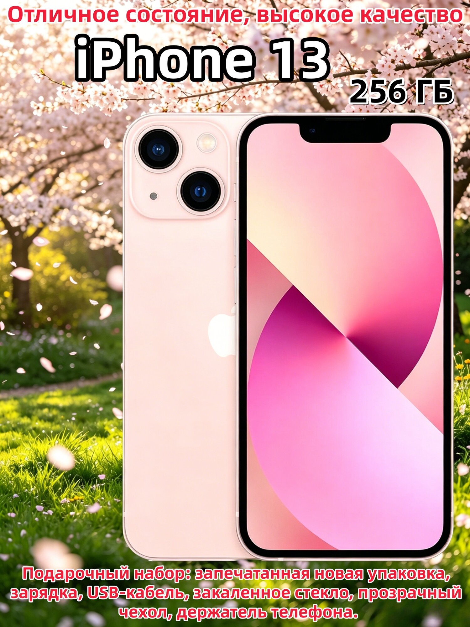 Смартфон Apple iPhone 13, 256 ГБ, дисплей XDR OLED 6,1 дюйма, поддержка двух Nano-SIM, цвет розовый