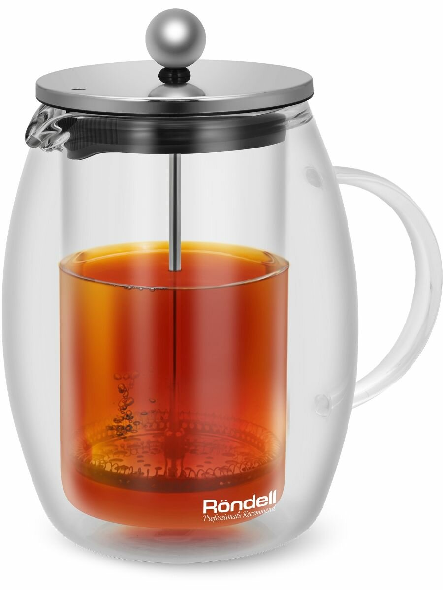 Френч-пресс Rondell Calypso RDS-1822, 1 л, прозрачный, двойные стенки из закаленного стекла