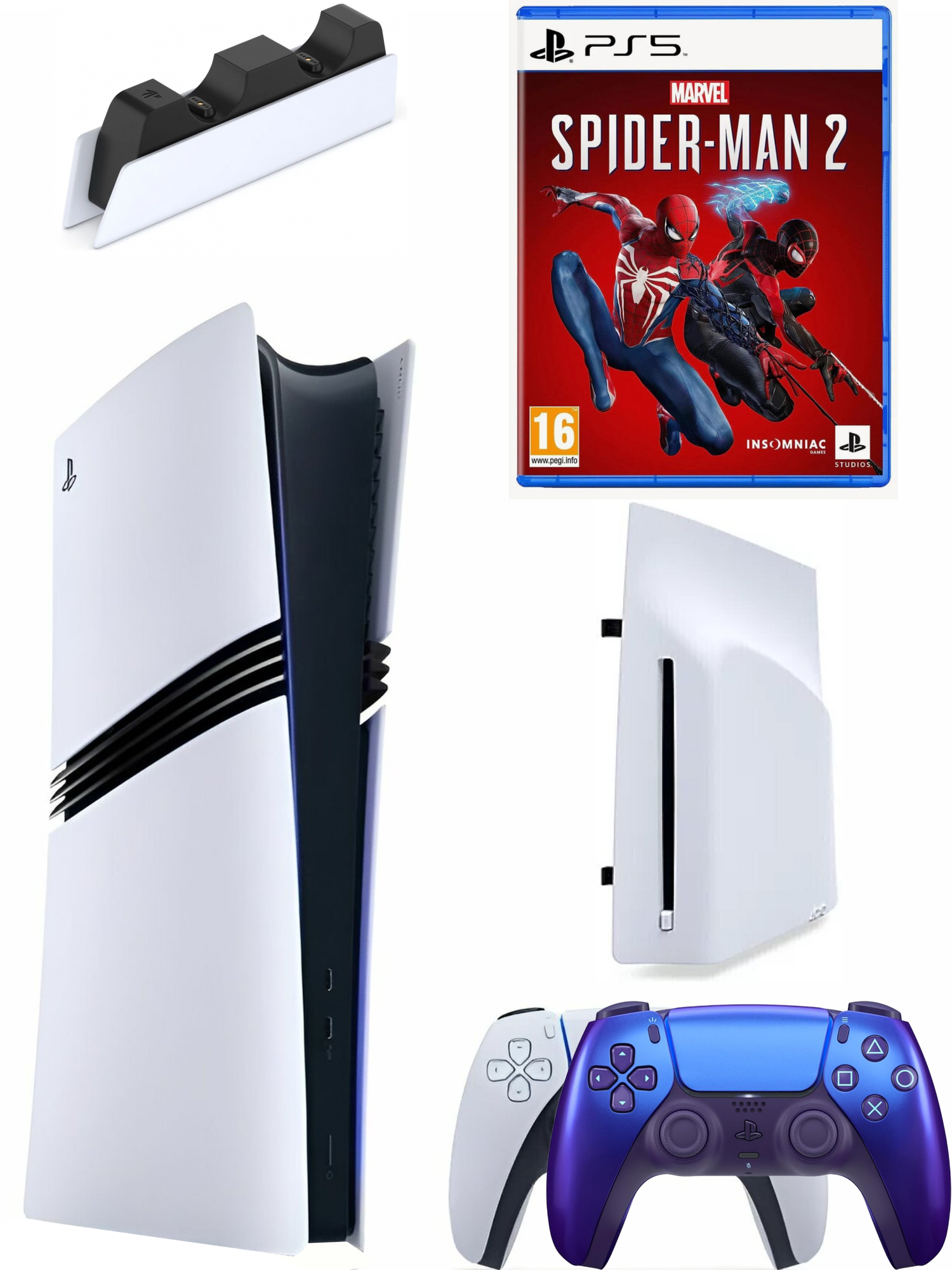 Игровая приставка Sony PS 5 Pro Digital Edition+Зарядная станция+ Дисковод +2-ой геймпад+Marvel Spider-Man 2 , 2Tb SSD